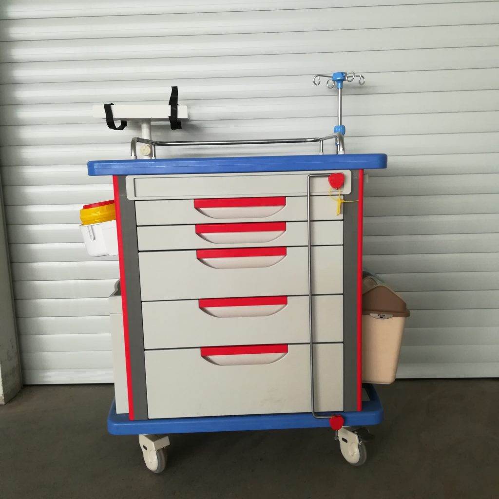 Lite Emergency Crash Cart with Accessories, IV Pole, Cardiac Board, O2 ...
